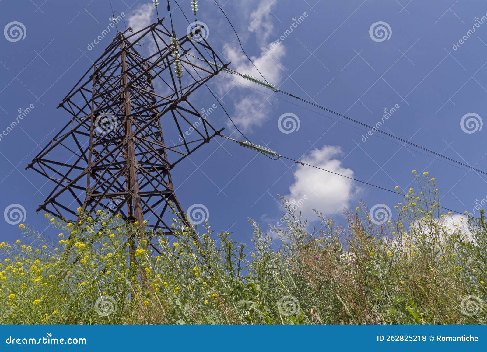 Electricity Pylon Standing in Field Stock Photo - Image of white, blue ...