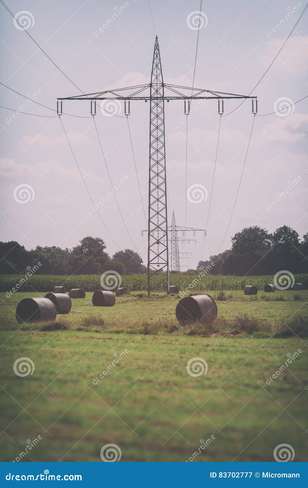 Electricity Pylon - Straw Rollers Stock Image - Image of network, late ...