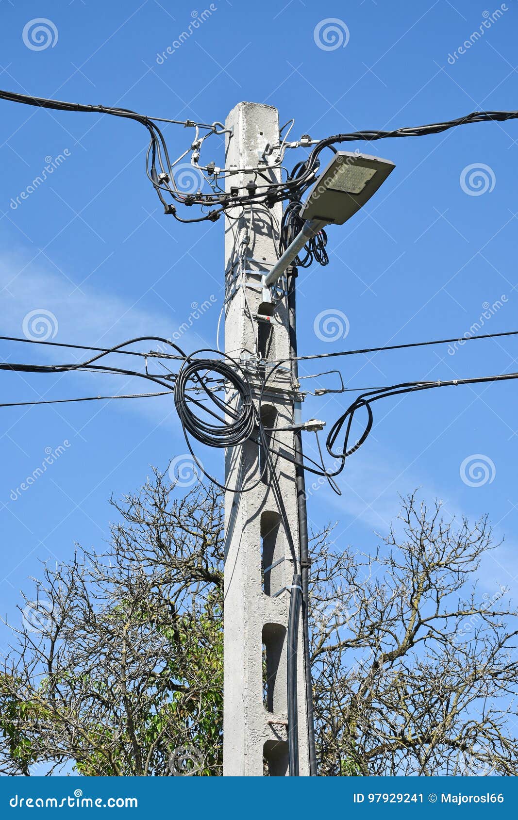Electricity Pylon with Street Light Stock Image - Image of wire, line ...