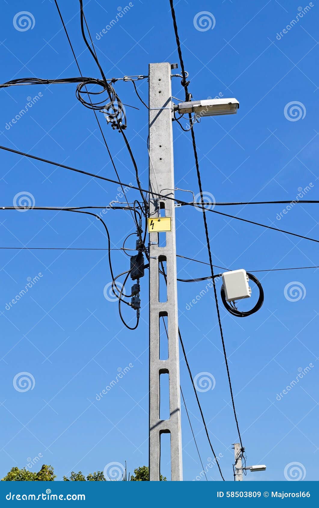 Electricity Pylon with Street Light Stock Image - Image of metal ...