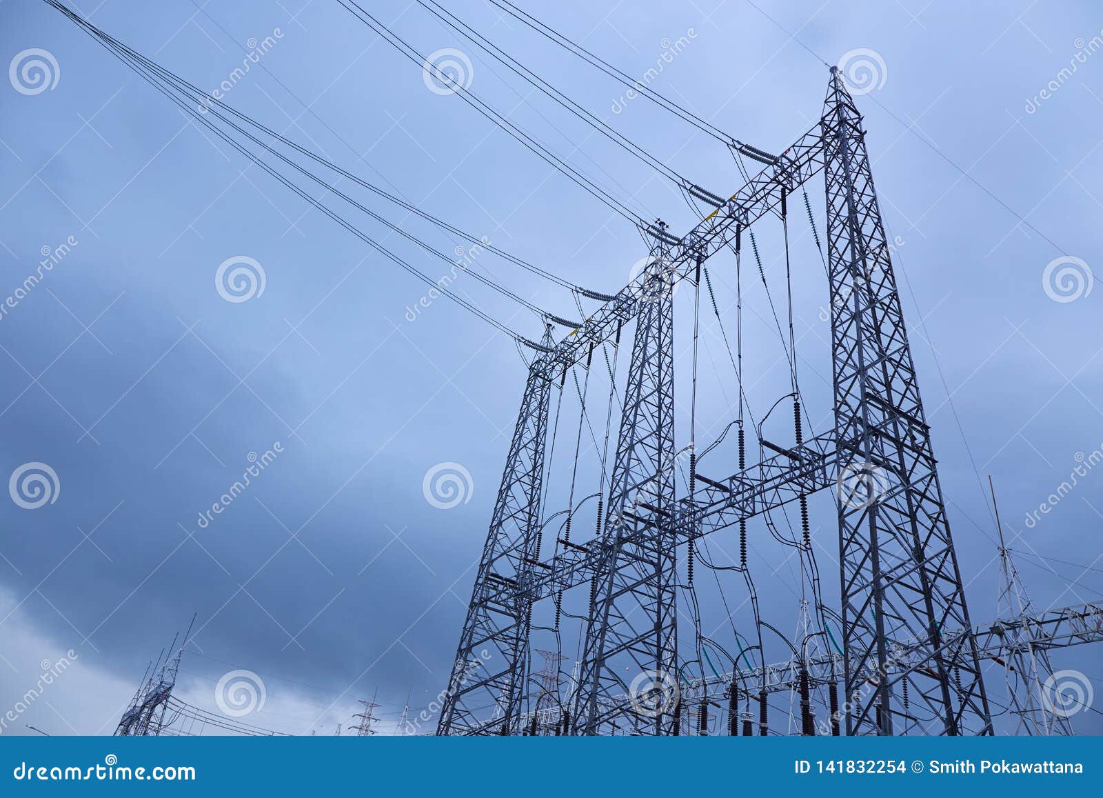 Electricity Pylon with Blue Sky Stock Photo - Image of frame, line ...