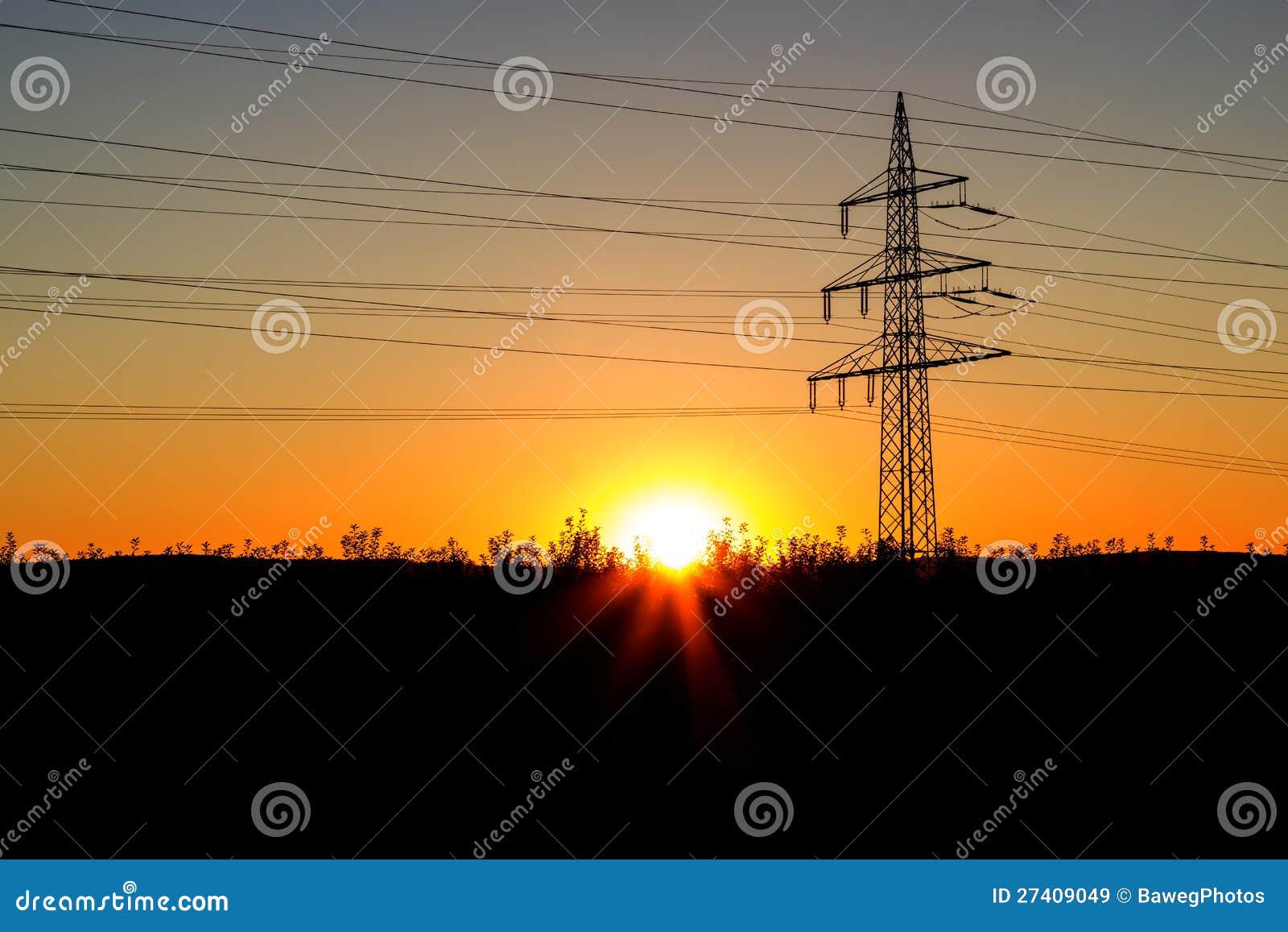 Electricity Pylon at Sunset Stock Image - Image of metal, plants: 27409049
