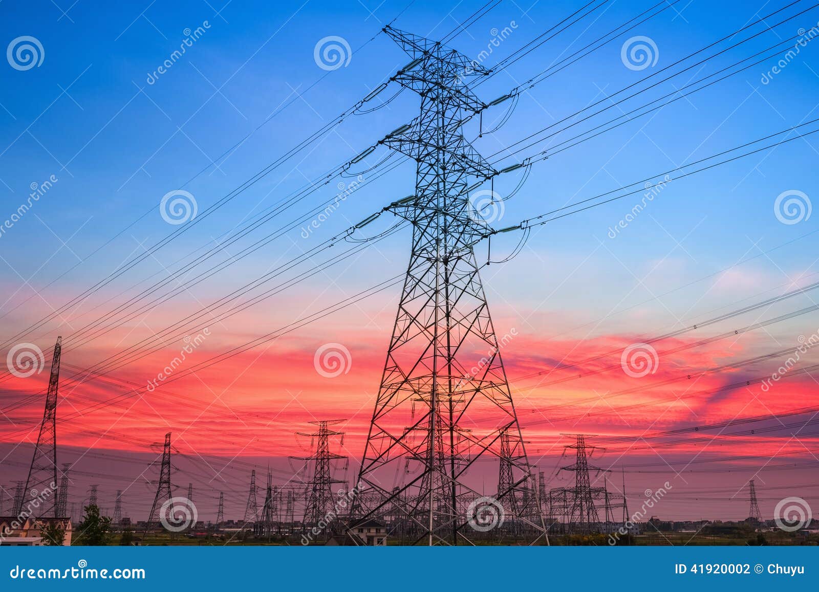 Electricity Pylon in Sunset Stock Photo - Image of pole, engineering ...