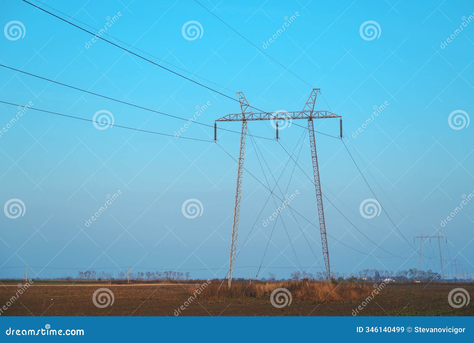 Electricity Pylon Transmission Towers and Electrical Wires Stock Image ...