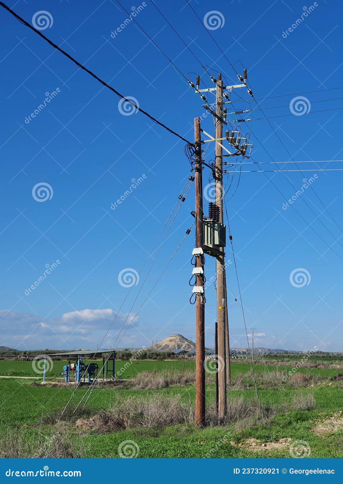 Electricity Wooden Pylons with Cable Connection Stock Image - Image of ...