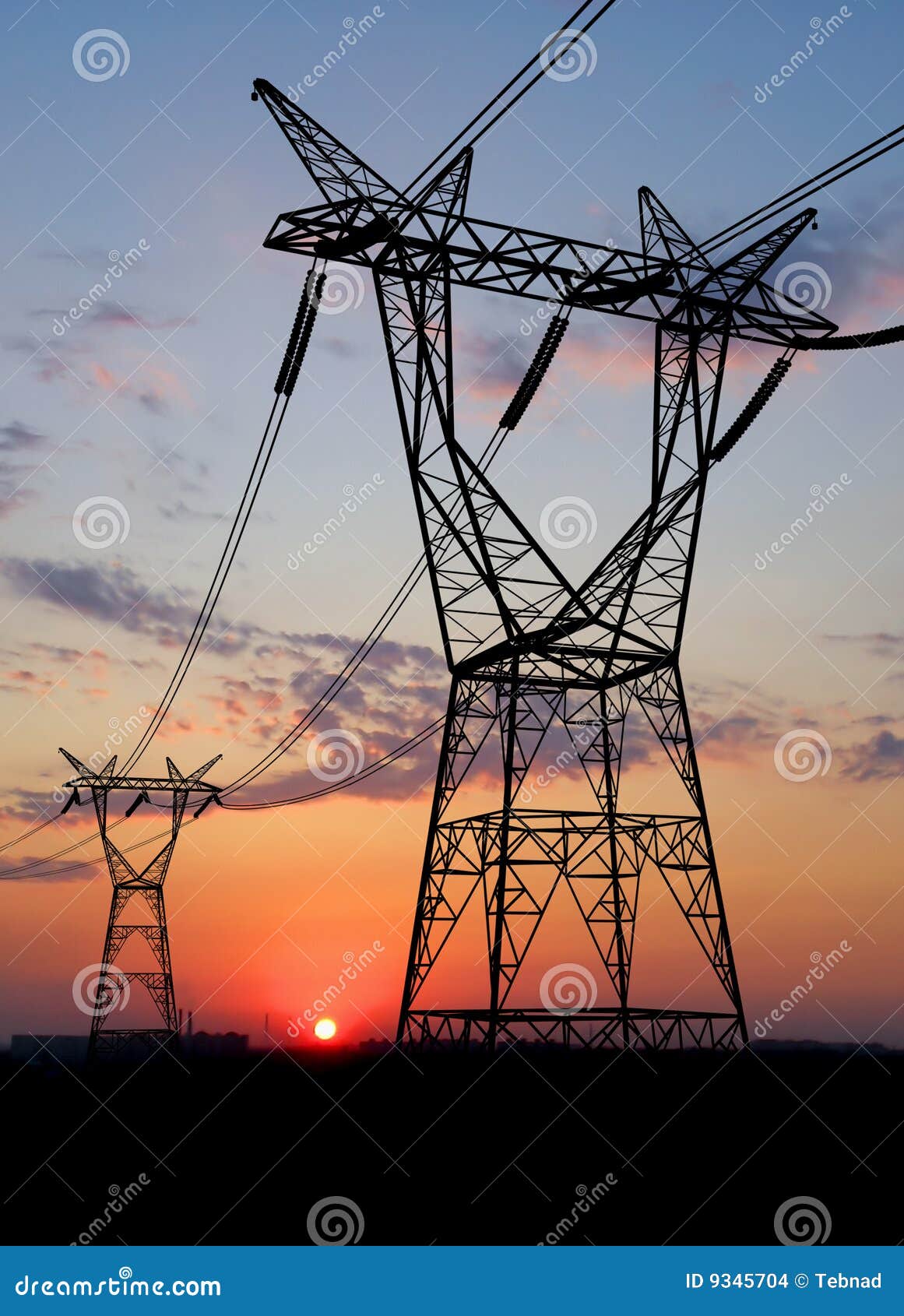 Electricity pylons stock photo. Image of dusk, distribution - 9345704