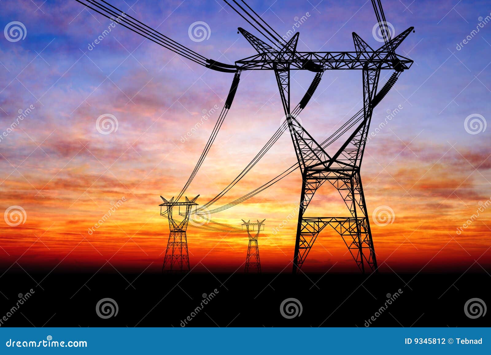 Electricity pylons stock illustration. Illustration of industry - 9345812