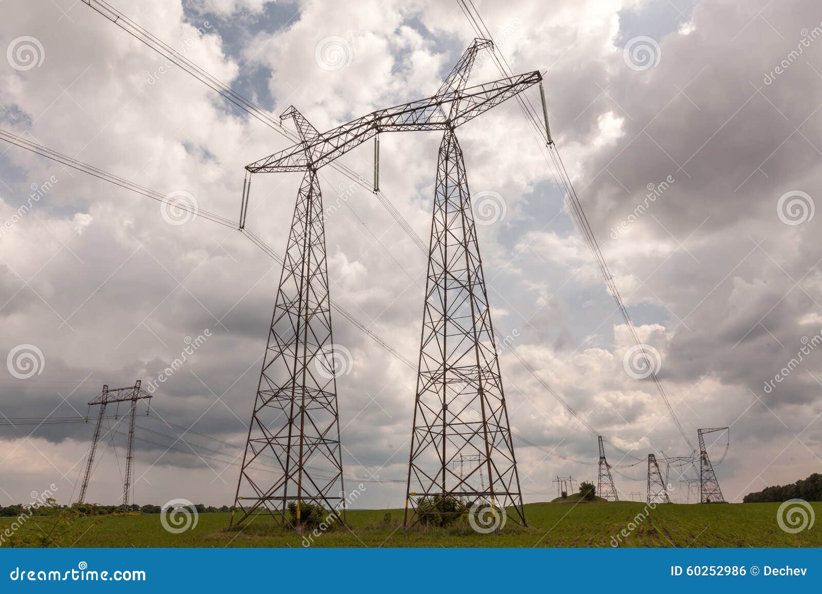 Electricity Pylons and Cable Lines Stock Photo - Image of cloudy ...