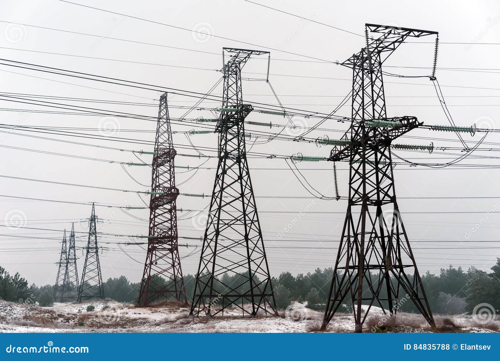 Electricity Pylons and Cable Lines. Horizontal Format. Stock Photo ...