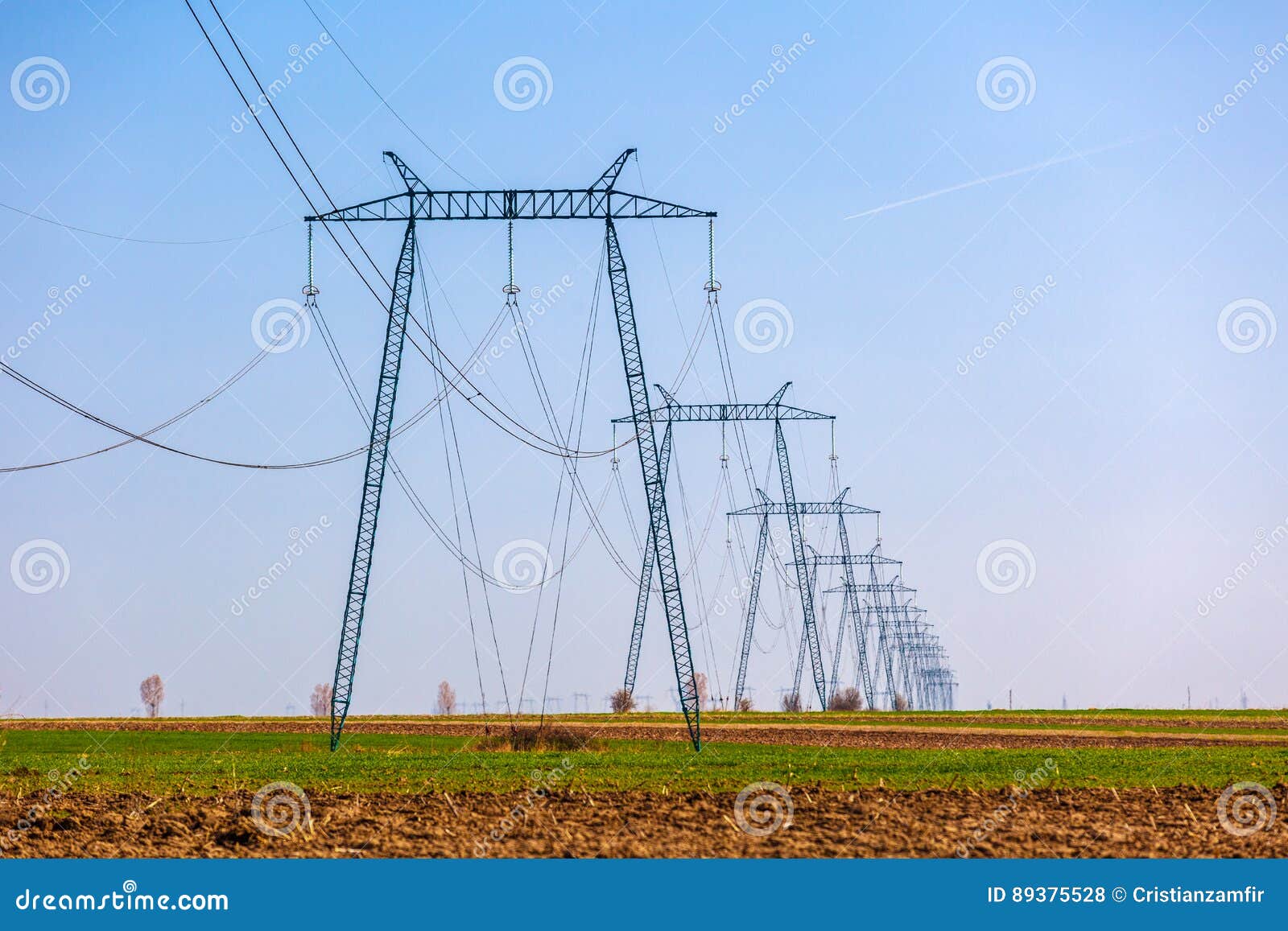 Electricity pylons stock photo. Image of cable, metal - 89375528