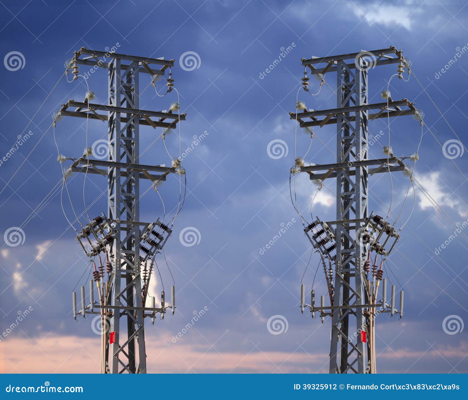Electricity Pylons with High-voltage Wires Stock Photo - Image of ...