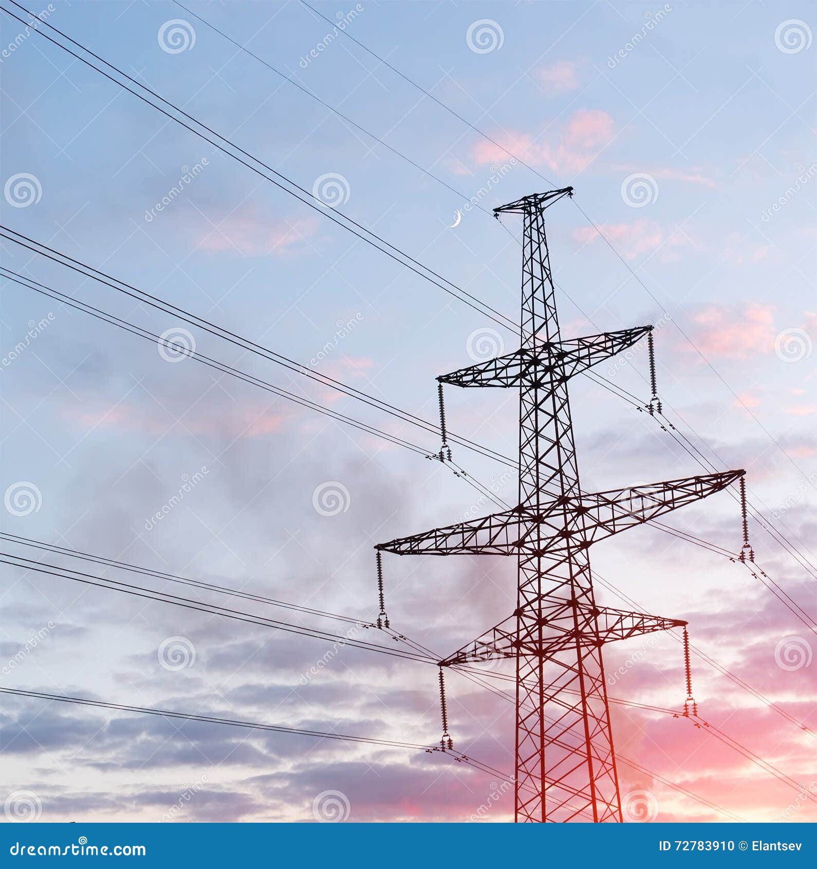 Electricity Pylons with Long Cable at Day. Stock Photo - Image of pylon ...