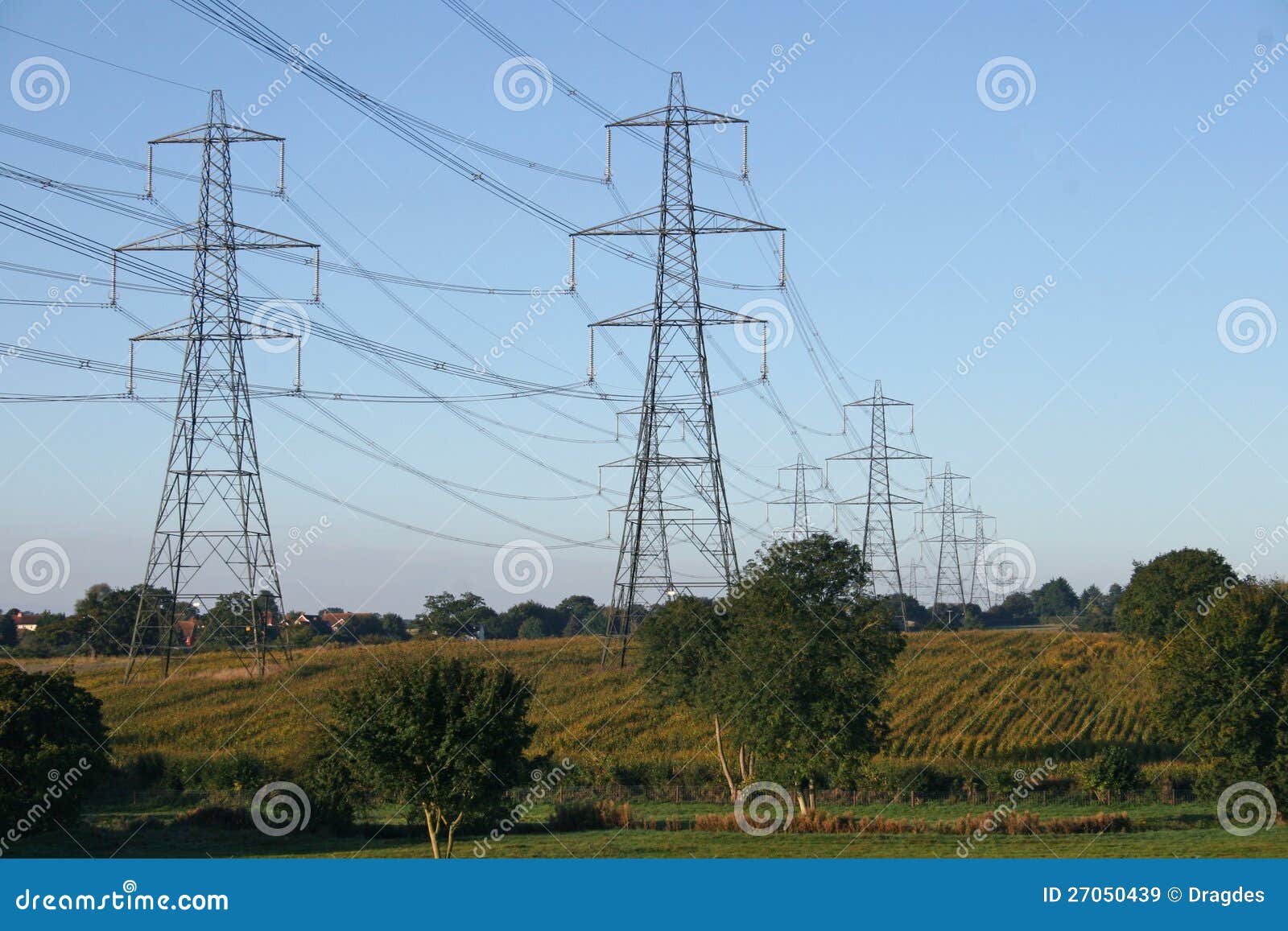 Electricity Pylons Over Countryside Stock Image - Image of blue, force ...