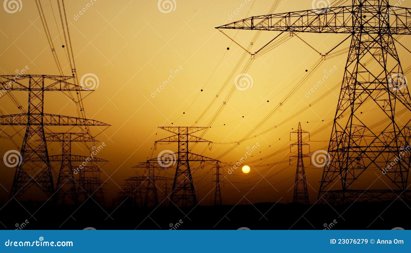 Electricity Pylons Over Sunset Stock Image - Image of progress, station ...