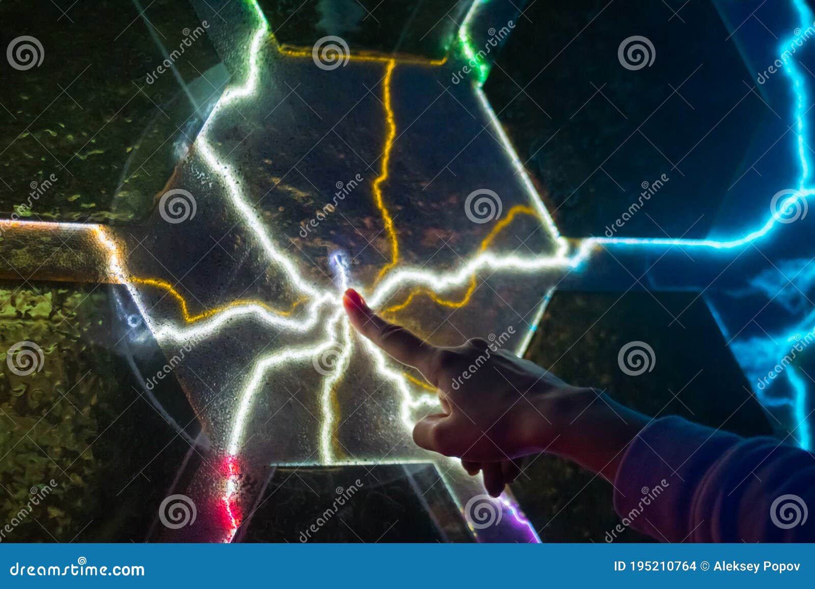 Electricity, Science and Physics Concept - Woman Touching Plasma Panel ...