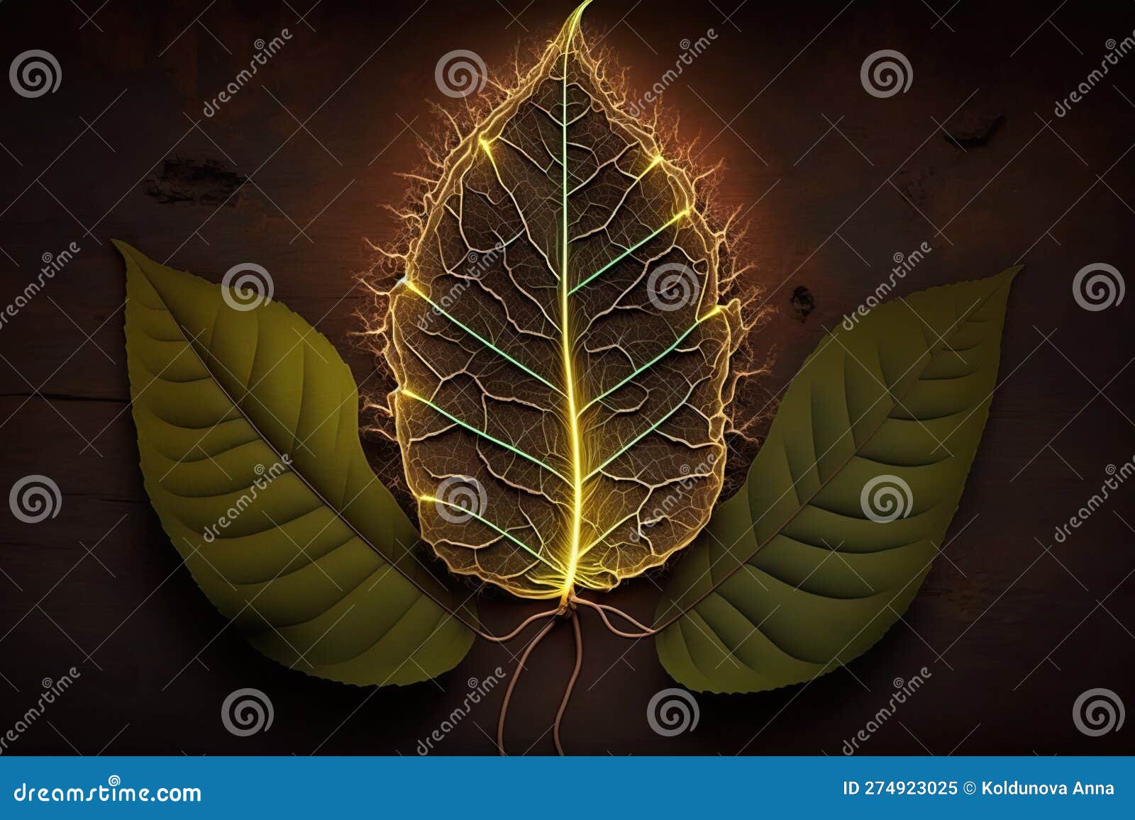 Electricity in the Shape of a Tree Leaf, Created with Generative AI Technology Stock ...