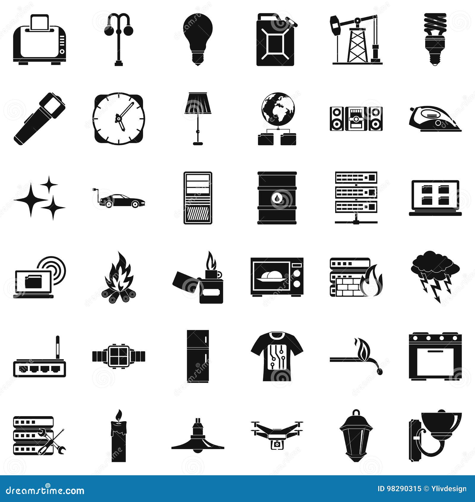 Electricity Signal Icons Set, Simple Style Stock Vector - Illustration ...