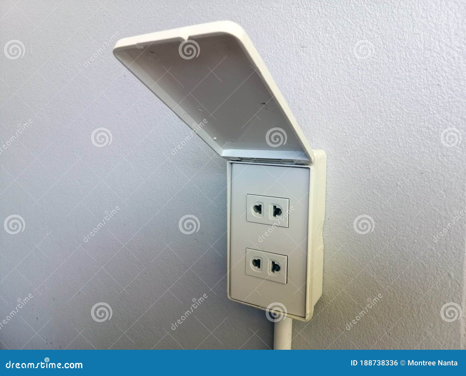 Electricity Socket Installed on White Concrete Wall Stock Photo - Image ...