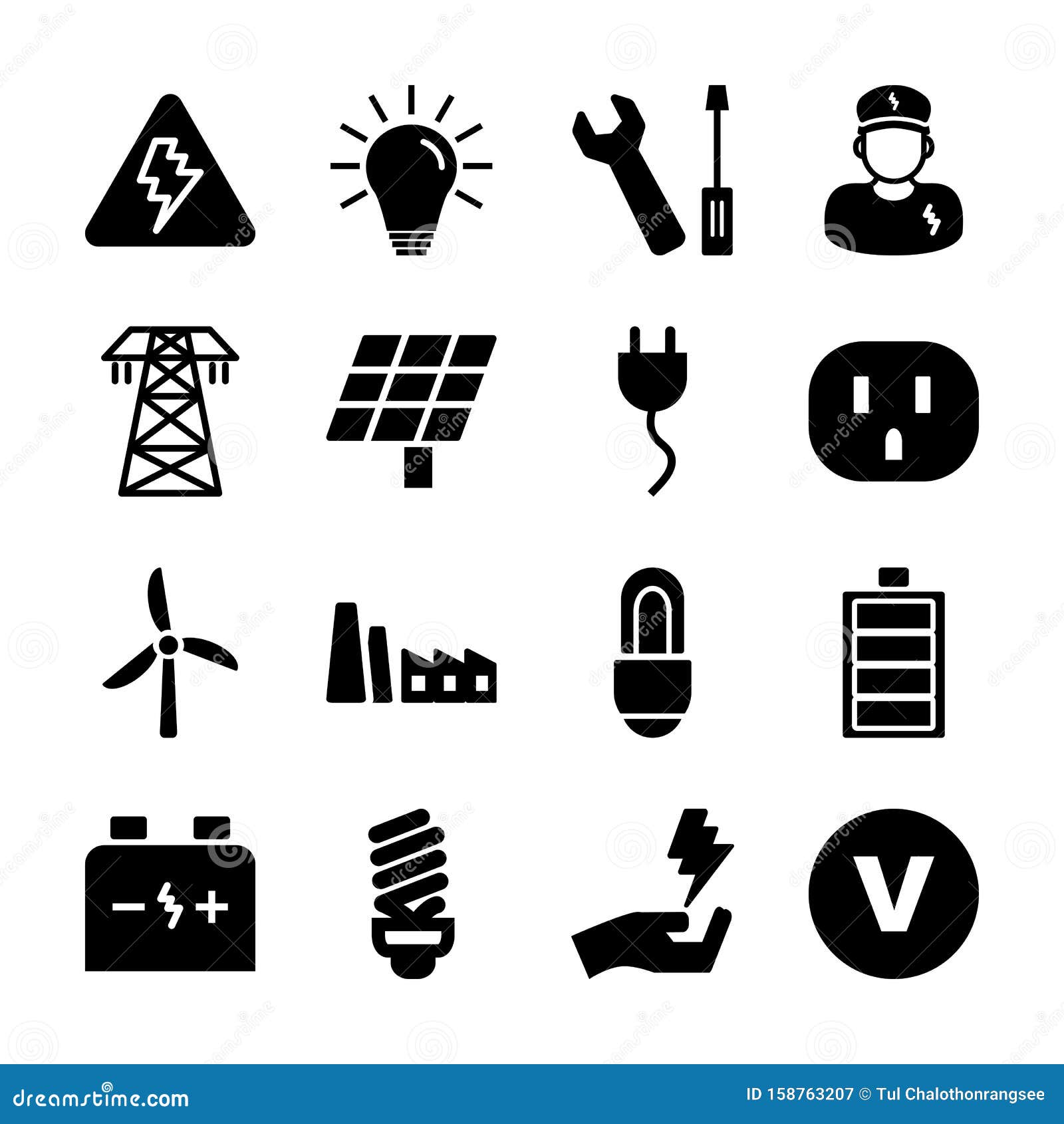 Electricity solid icon stock vector. Illustration of glyth - 158763207