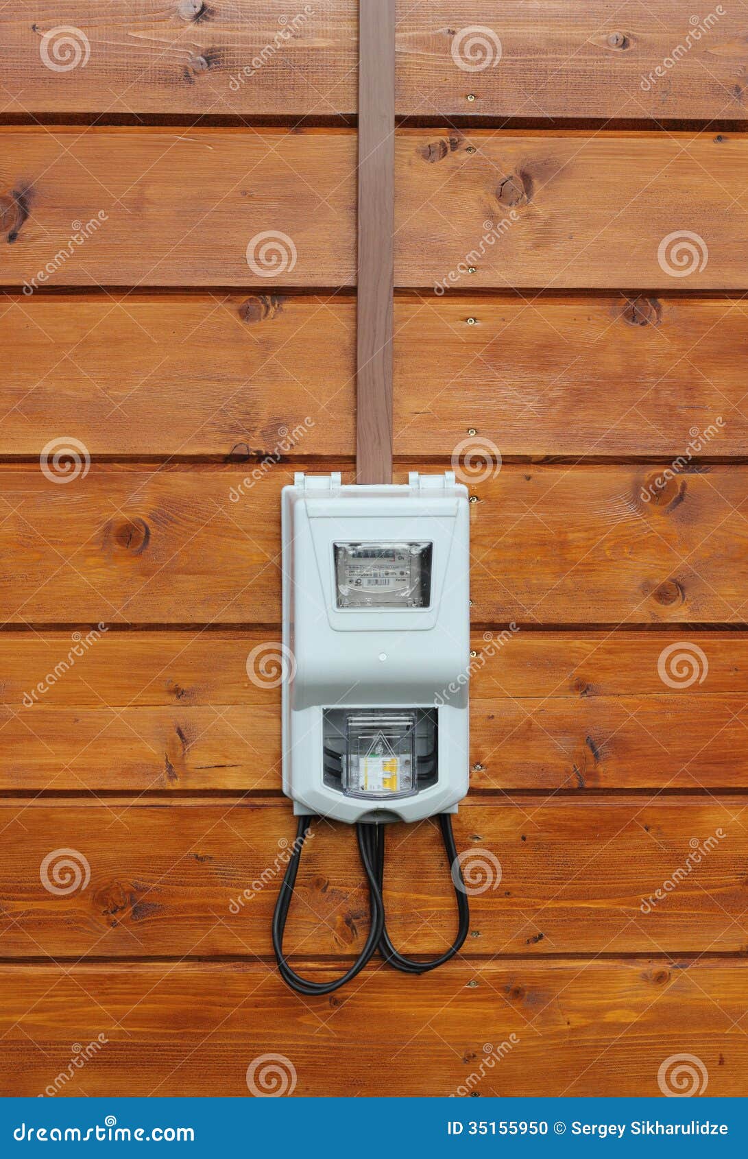Electricity Supply Meter on Wooden Wall Front View Stock Photo - Image ...