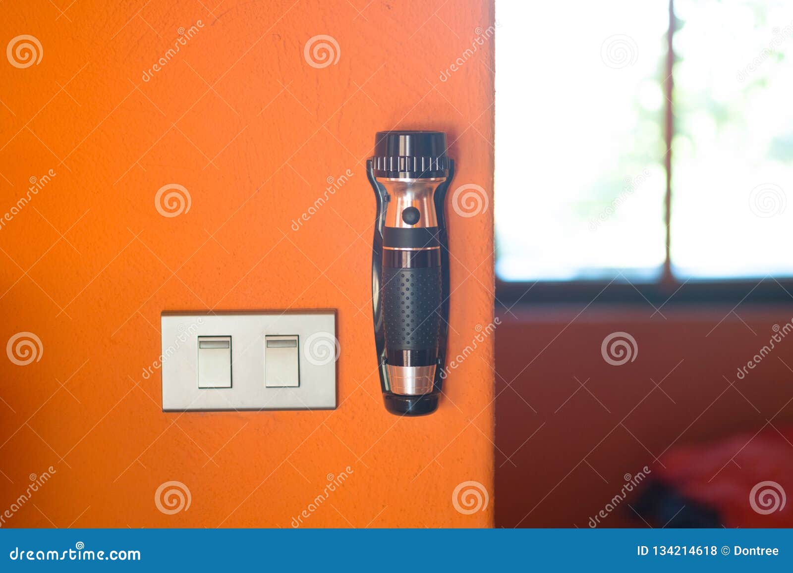 Electricity Switch and Flashlight on Wall Stock Photo - Image of card ...