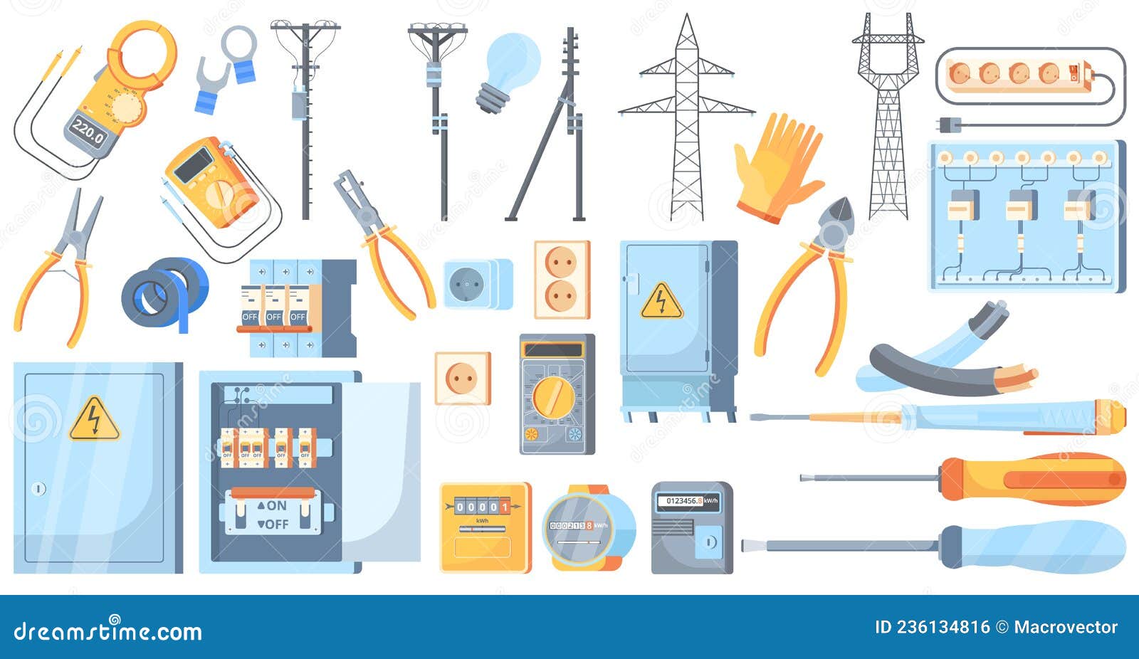 Electricity Tools and Equipment Set Stock Vector - Illustration of ...
