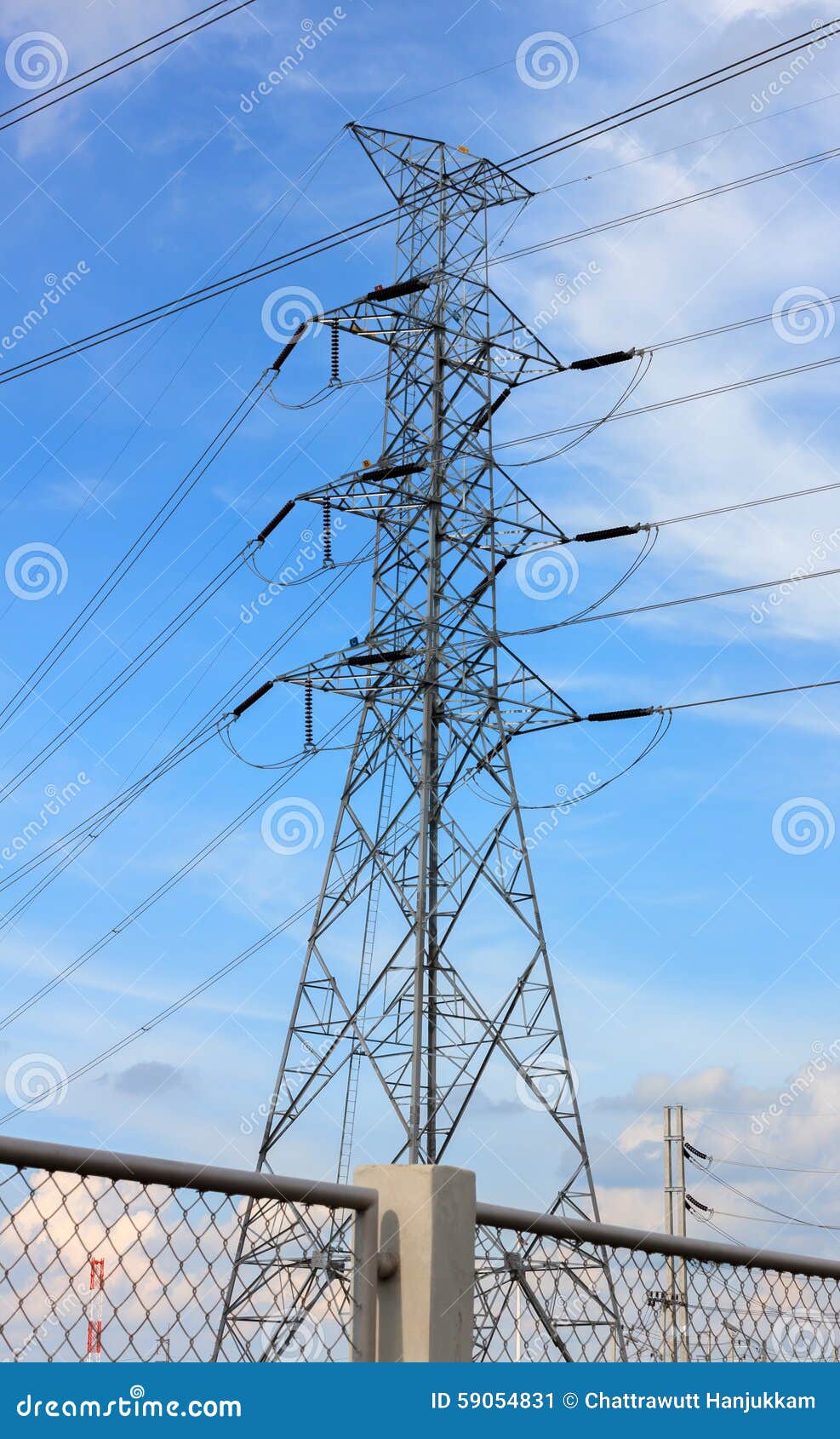 Electricity Tower,grating and Cloud Sky Background. Stock Image - Image ...