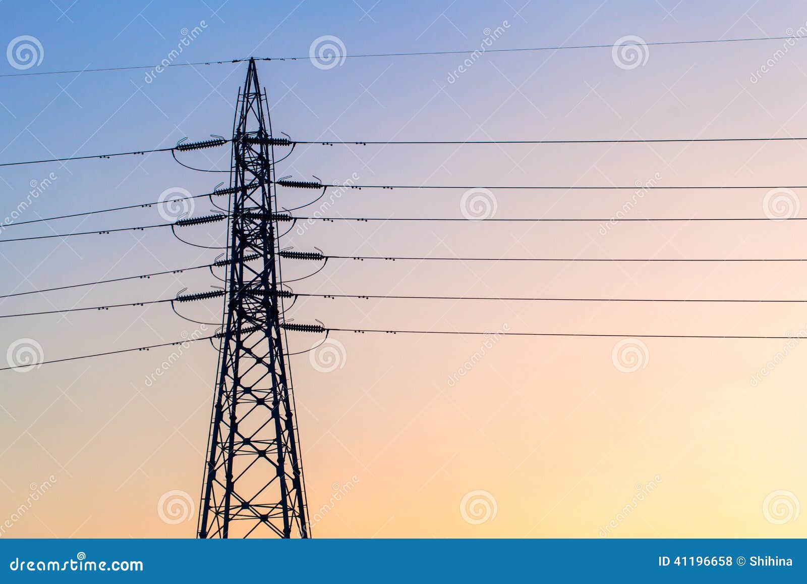 Electricity Tower and Lines at Sunset Sky, Japan Stock Photo - Image of ...