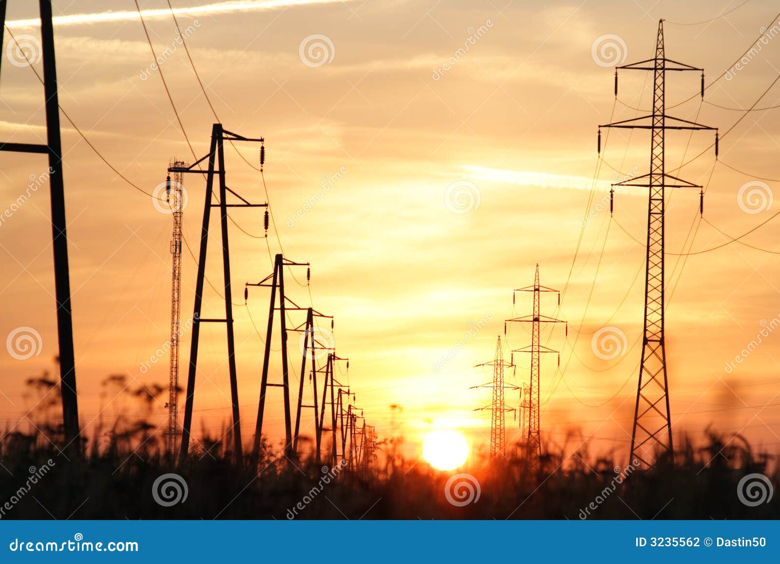 Electricity Towers at Sunset Stock Photo - Image of metal, landscape ...