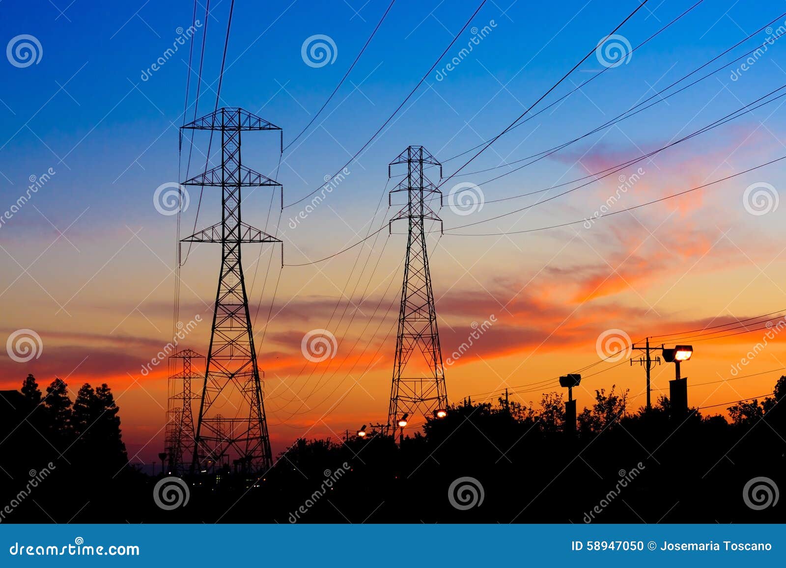 Electricity Towers Sunset stock photo. Image of electric - 58947050