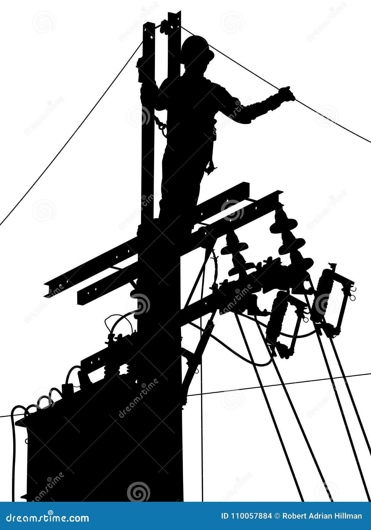 Electricity Utility Worker Silhouette Vector Illustration ...