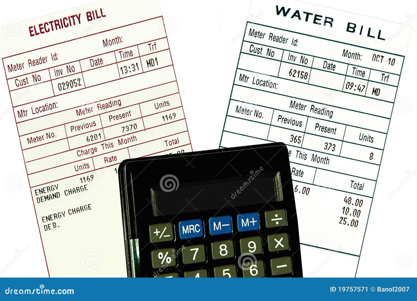 Electricity, Water Bills and Calculator. Concept Stock Image - Image of ...