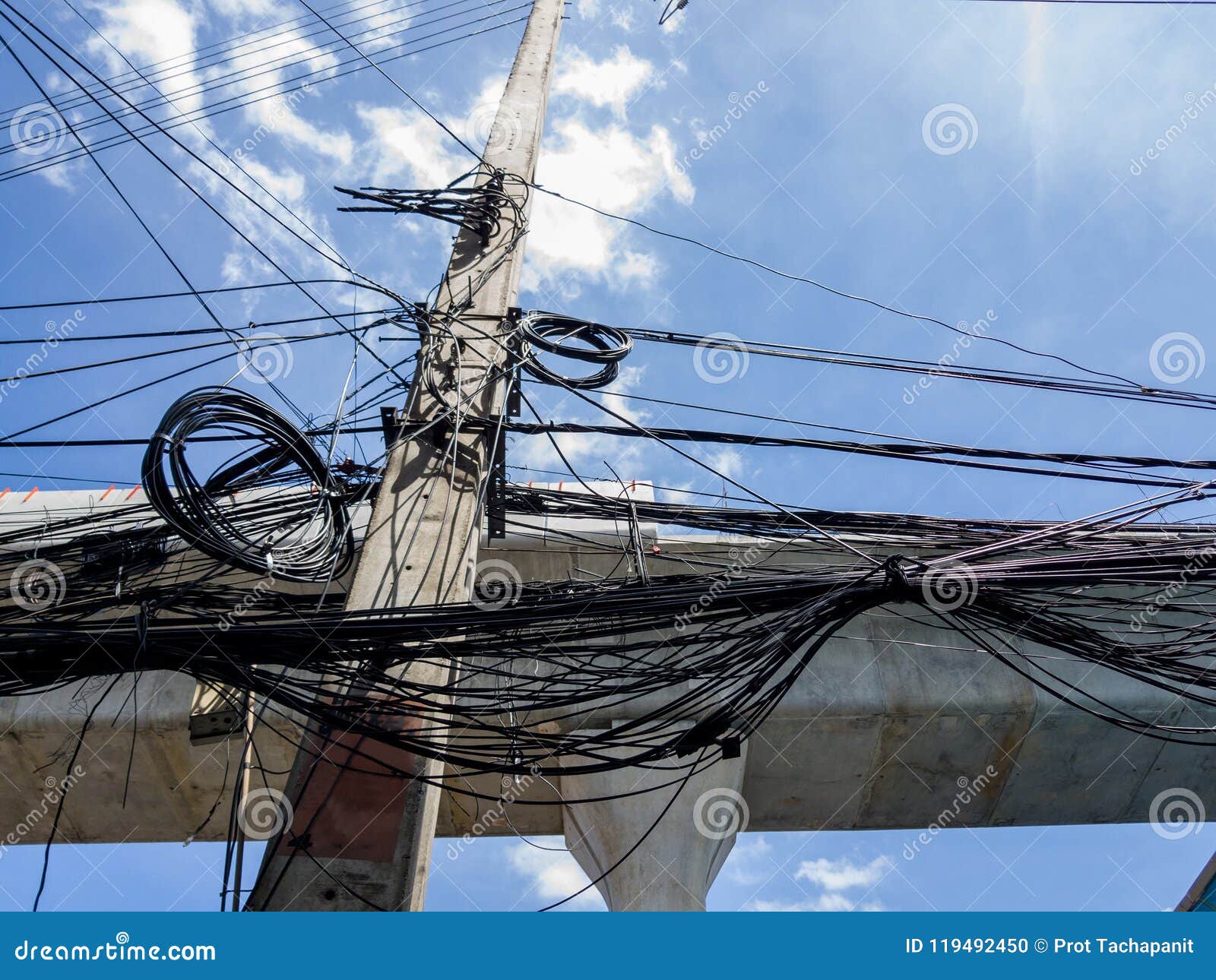 Electricity Wire and Communication Cables is Tangle. Stock Photo ...
