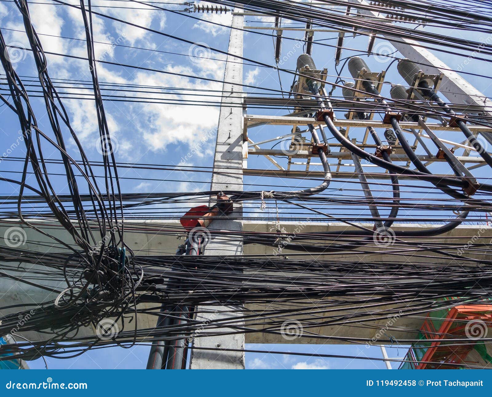 Electricity Wire and Communication Cables is Tangle. Stock Photo ...