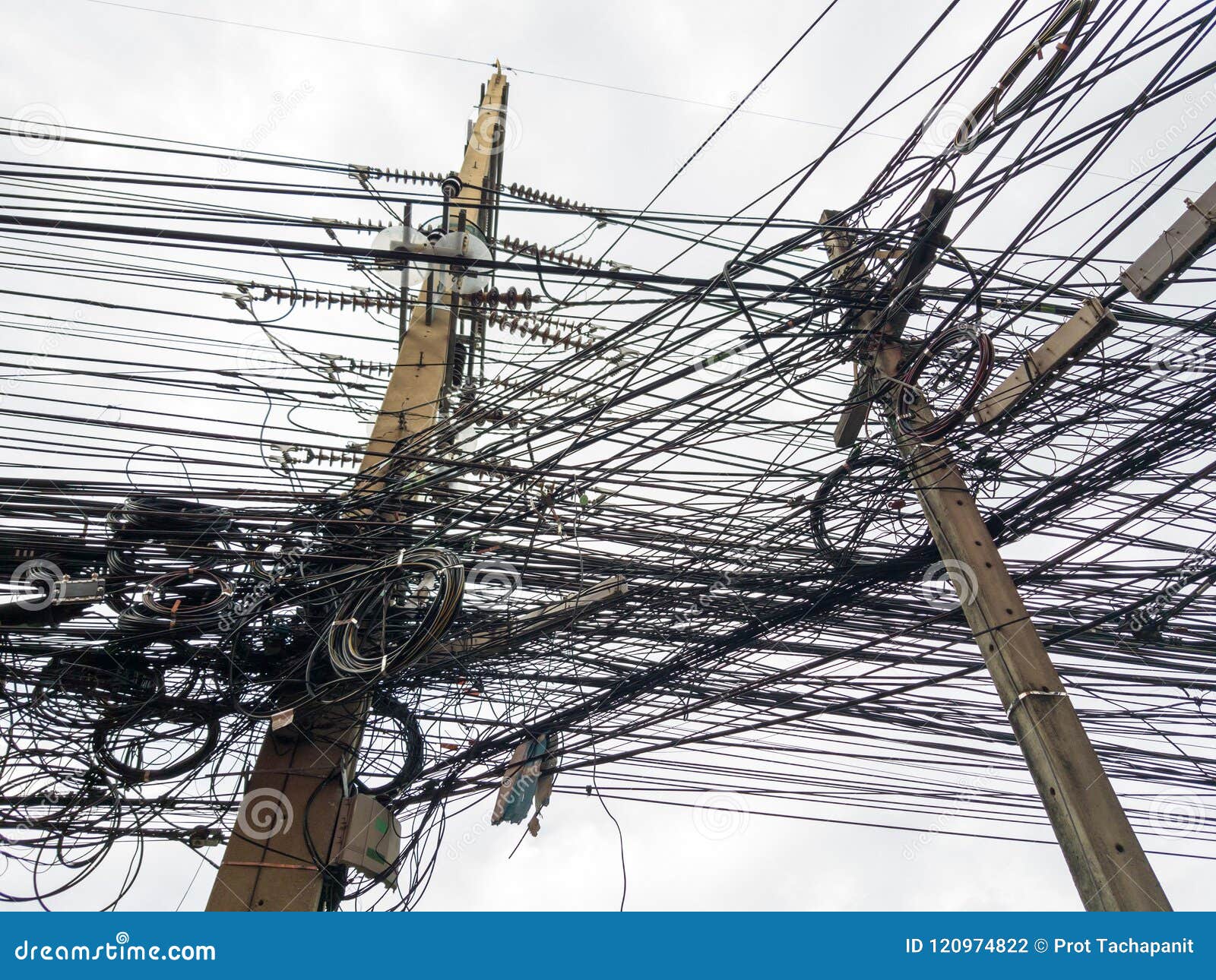 Electricity Wire and Communication Cables is Tangle. Stock Photo ...