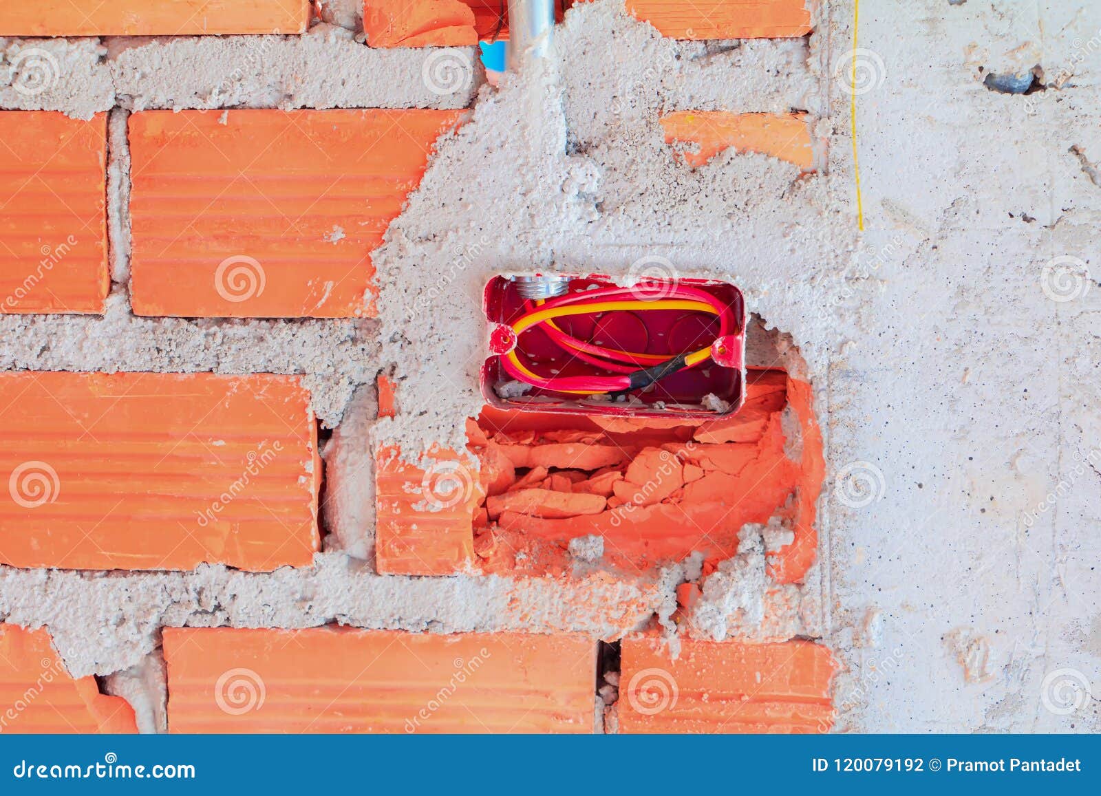 Electricity Wire Construction in Brick Wall Interior Construction Site ...