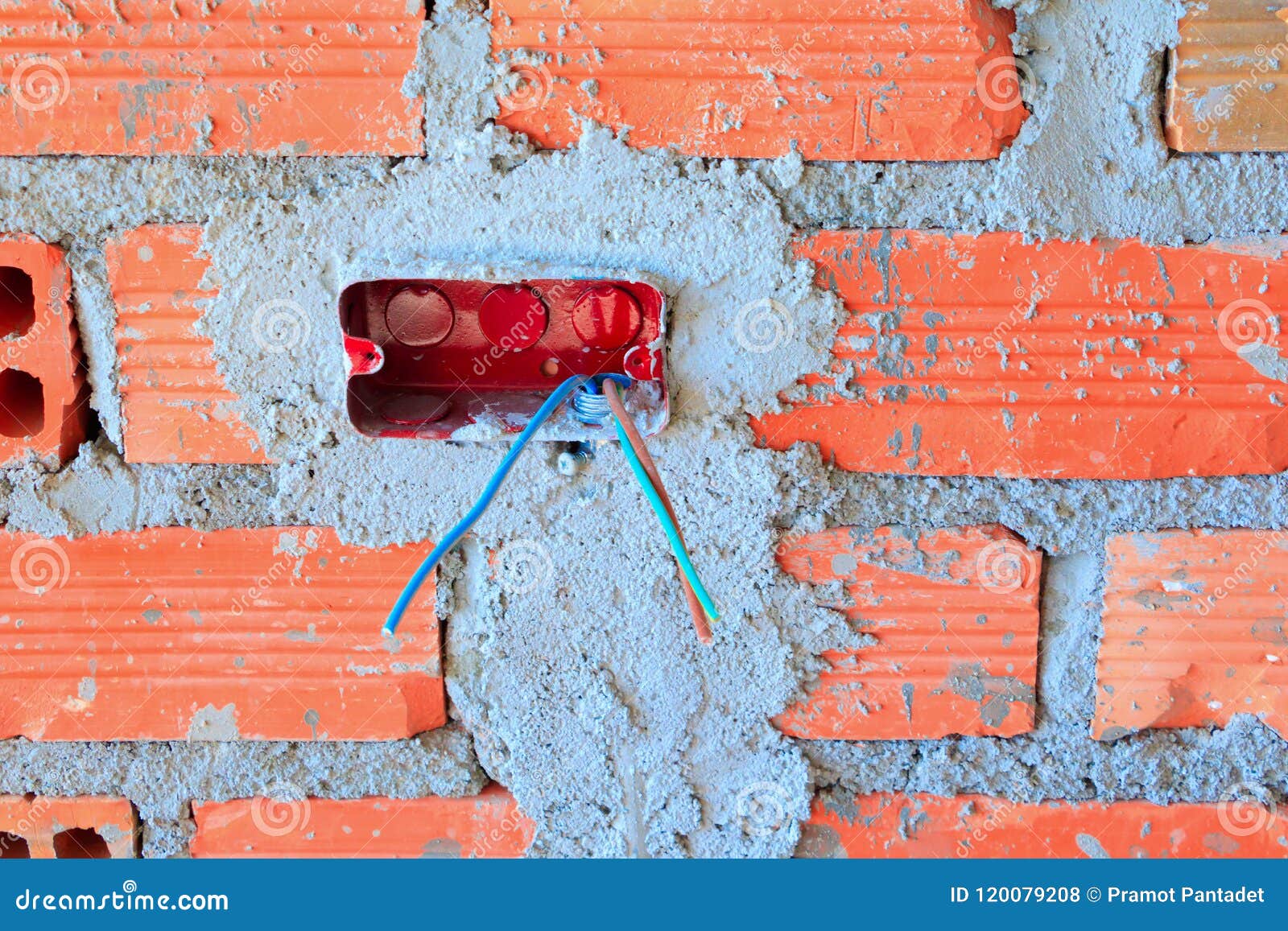 Electricity Wire Construction in Brick Wall Interior Construction Site ...