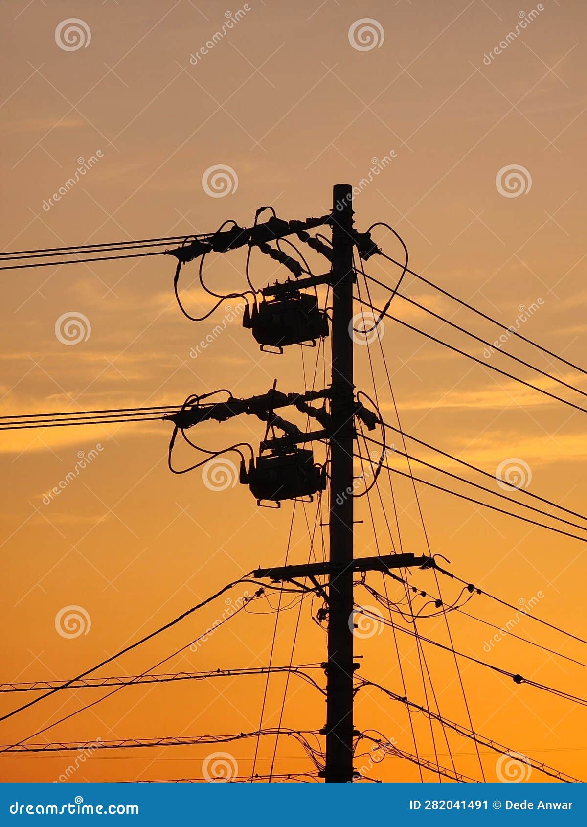 Electricity Wire Poles with Sunset Orange Stock Image - Image of wire ...