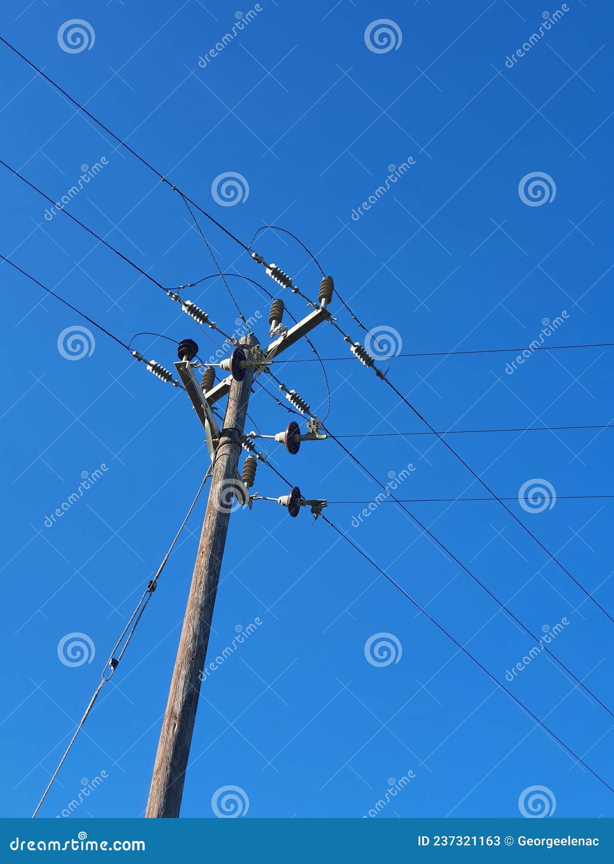 Electricity Wooden Pylon with Cable Connection Stock Image - Image of ...