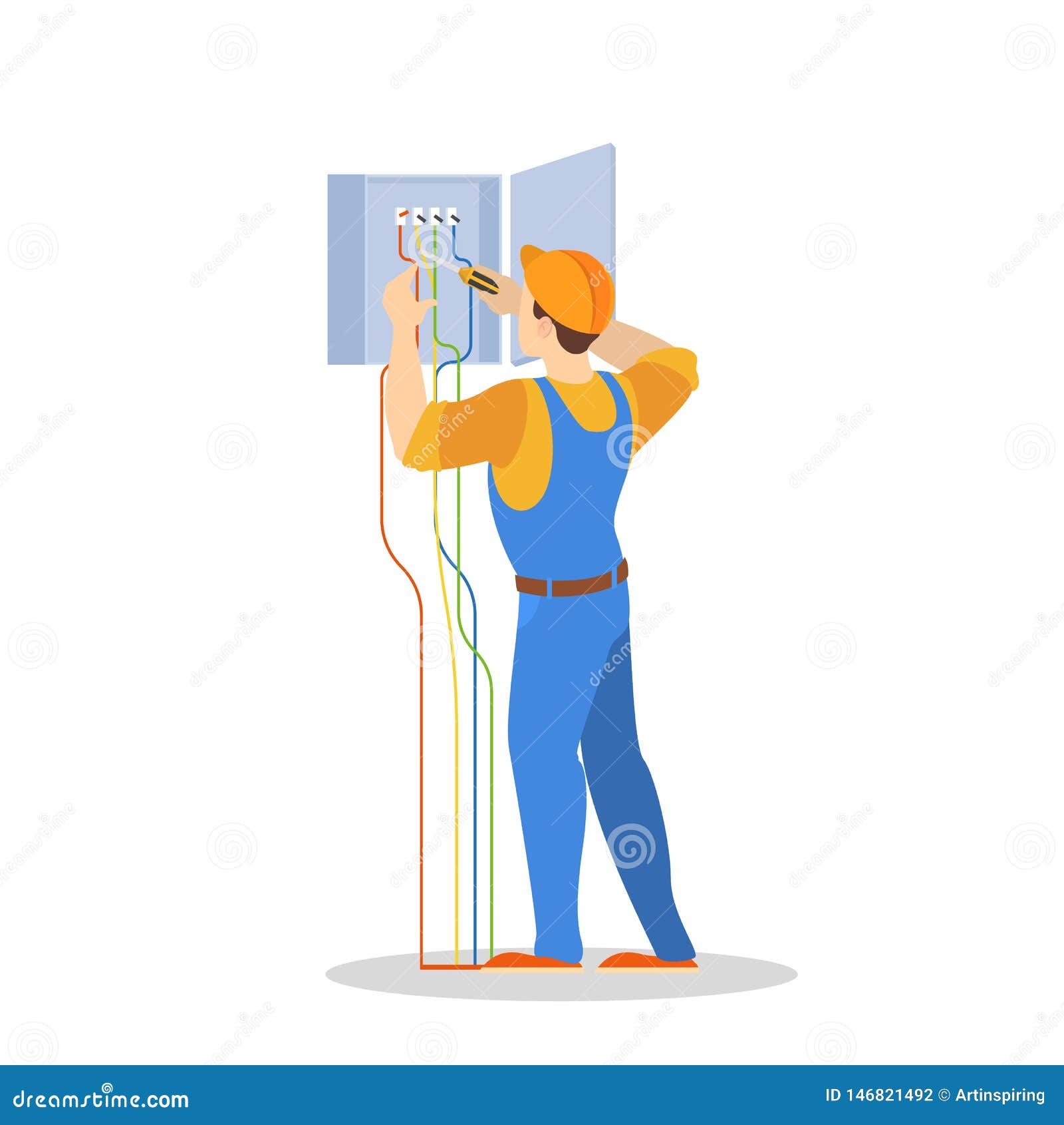 Electricity Work. Professional Worker in the Uniform Stock Vector ...