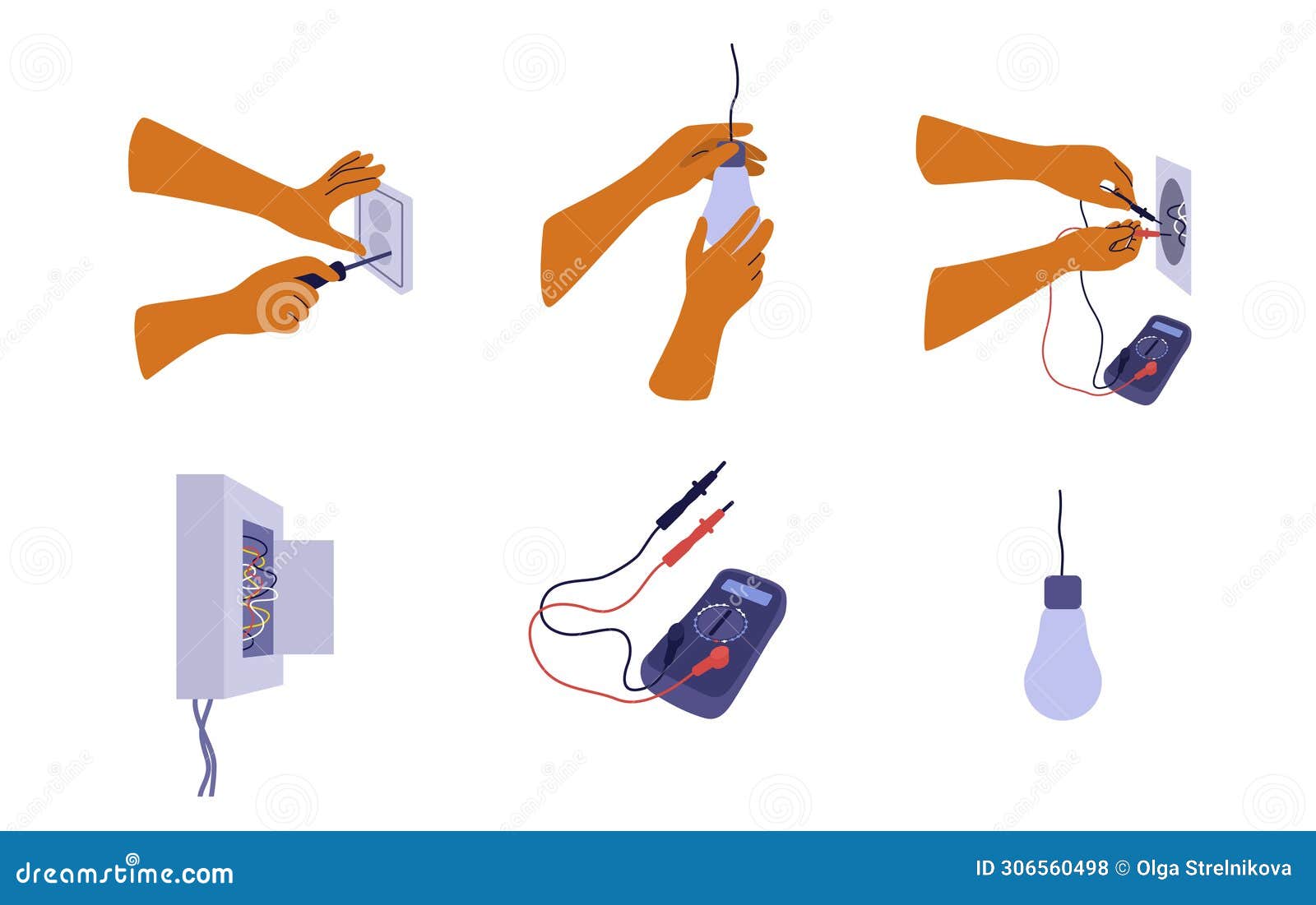 Electricity Work Tool Icons Set with Isolated Vector Illustration of ...