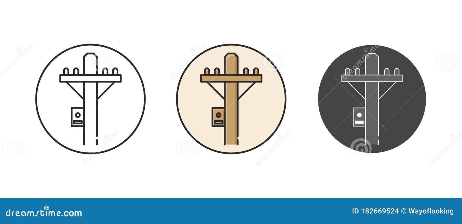 Electric Power Pole Icon Set. in Different Style. Outline Thin Line ...