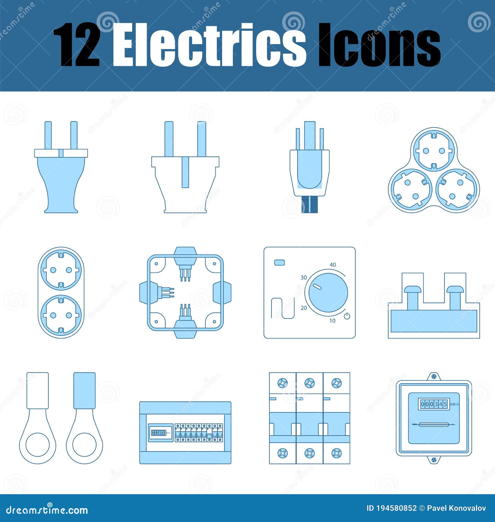 Electrics Icon Set stock vector. Illustration of vector - 194580852