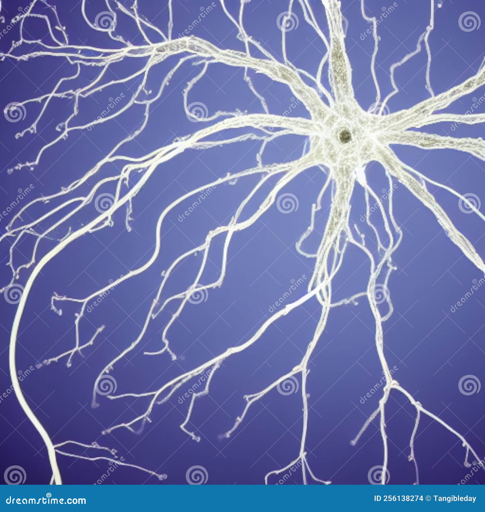 Electrified Neuron with Tendril Branches on Cool Blue Background Stock ...