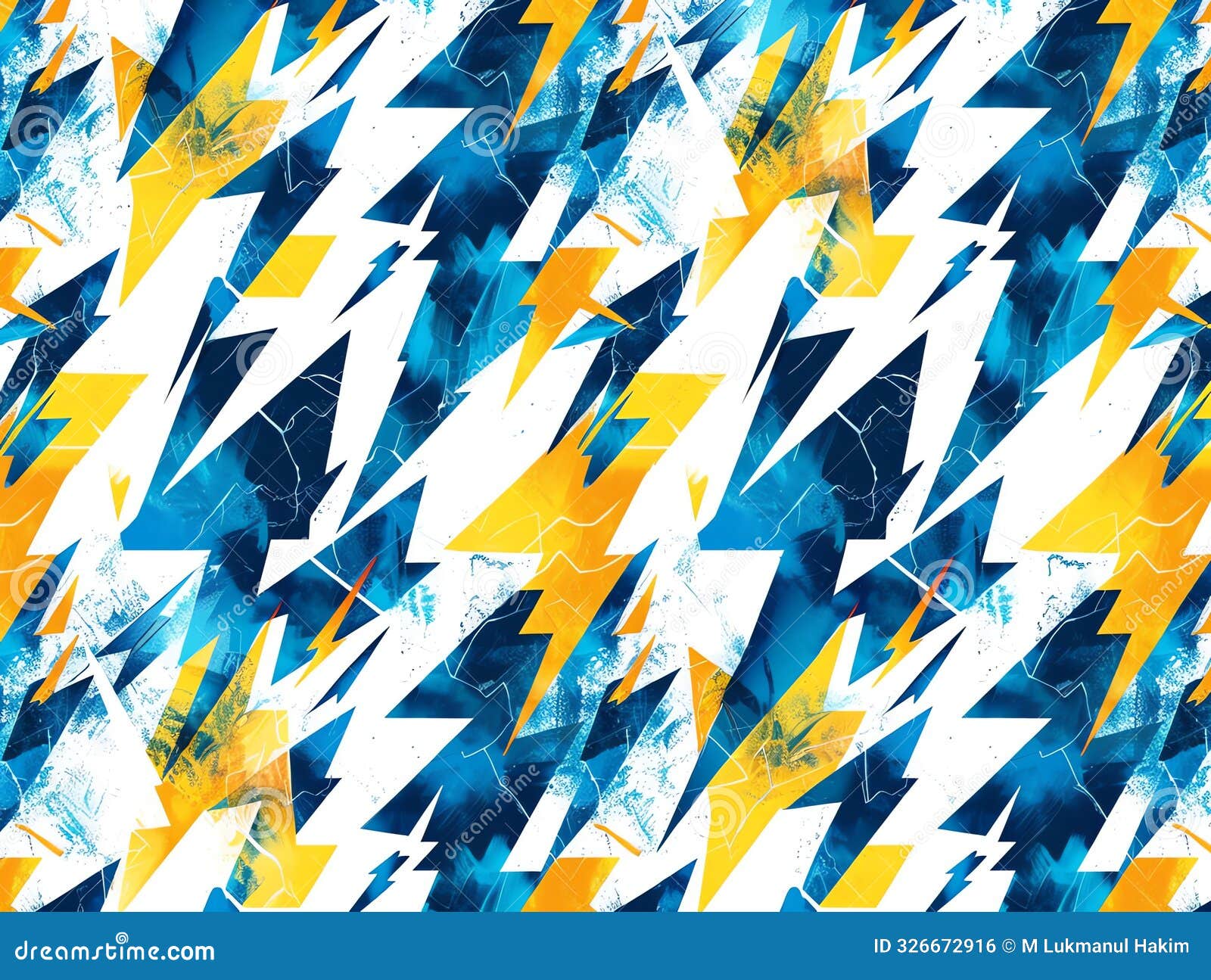 Seamless Lightning Bolt Pattern In Vibrant Cartoon Style On Blue ...