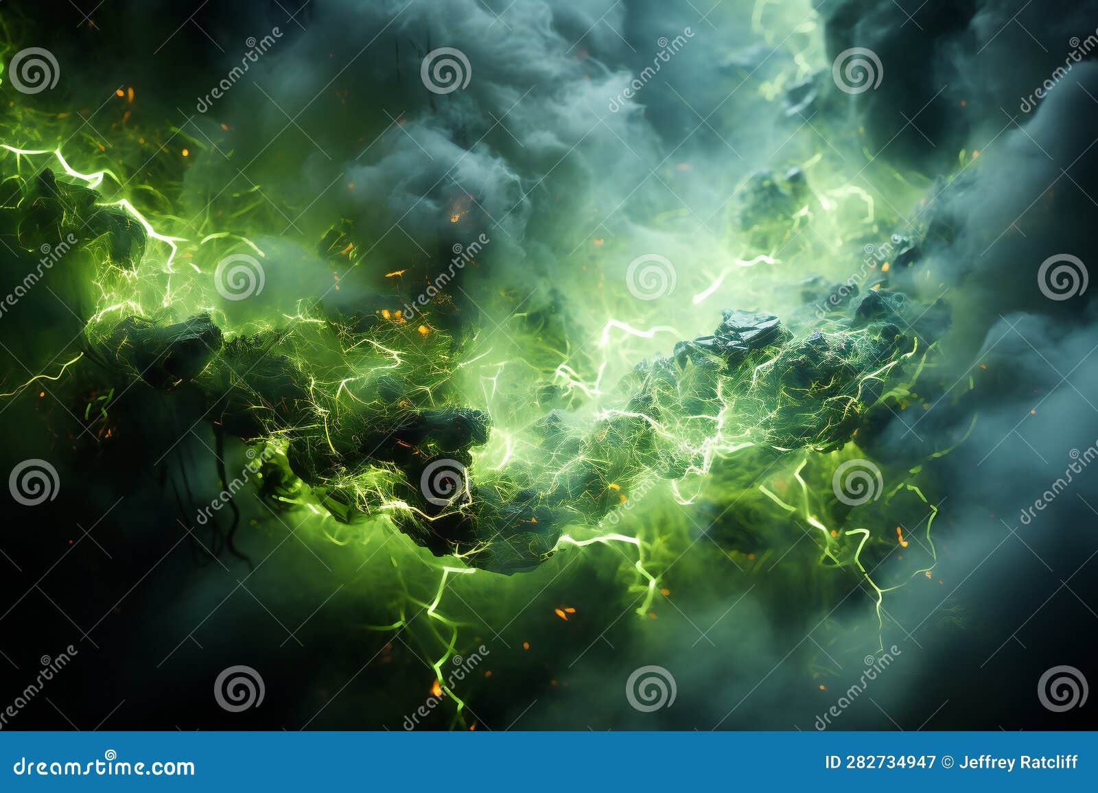 Electrifying Burst: Yellow Green Lightning in a Stomm Cloud Stock ...