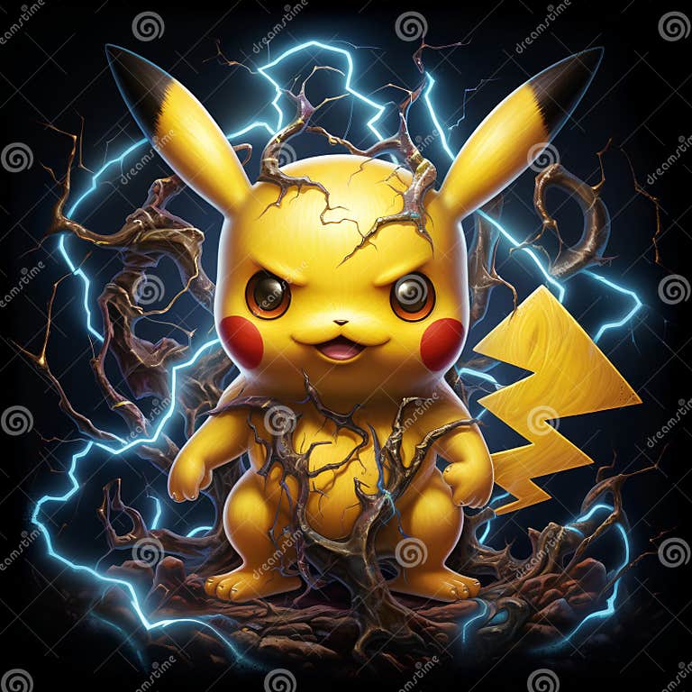 Electrifying Moment with Pikachu Surrounded by Dynamic Lightning Sparks ...