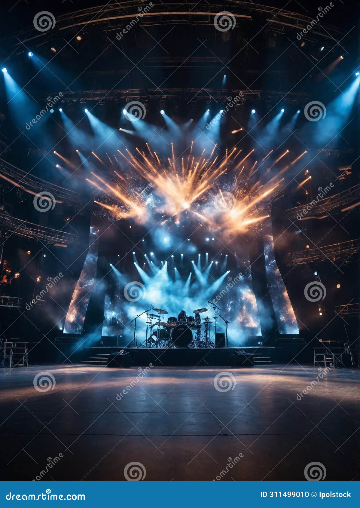 An Electrifying Scene Featuring an Empty Stage for a Rock Concert, for ...