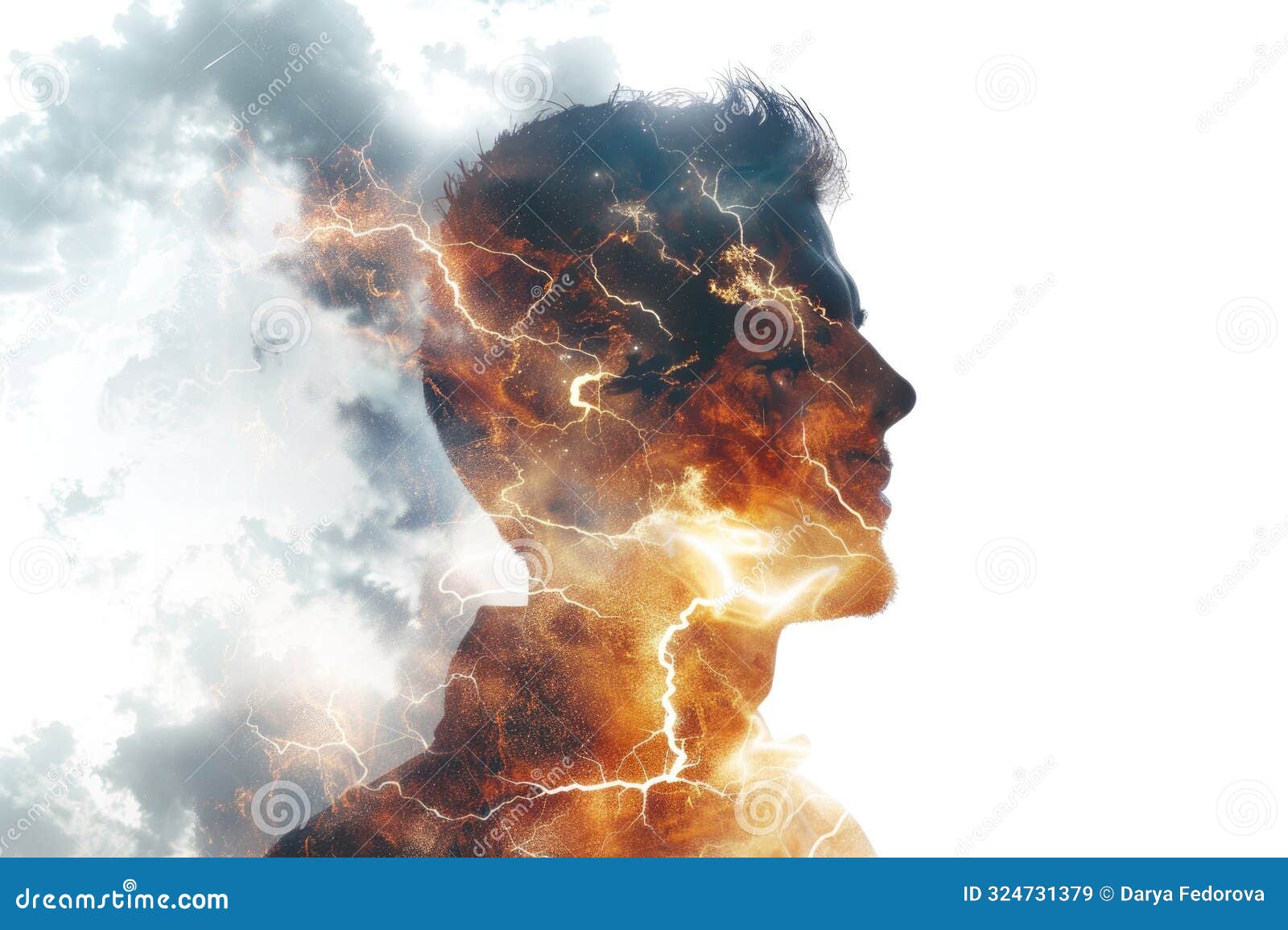 Electrifying Thoughts: Double Exposure Portrait with Lightning Concepts ...