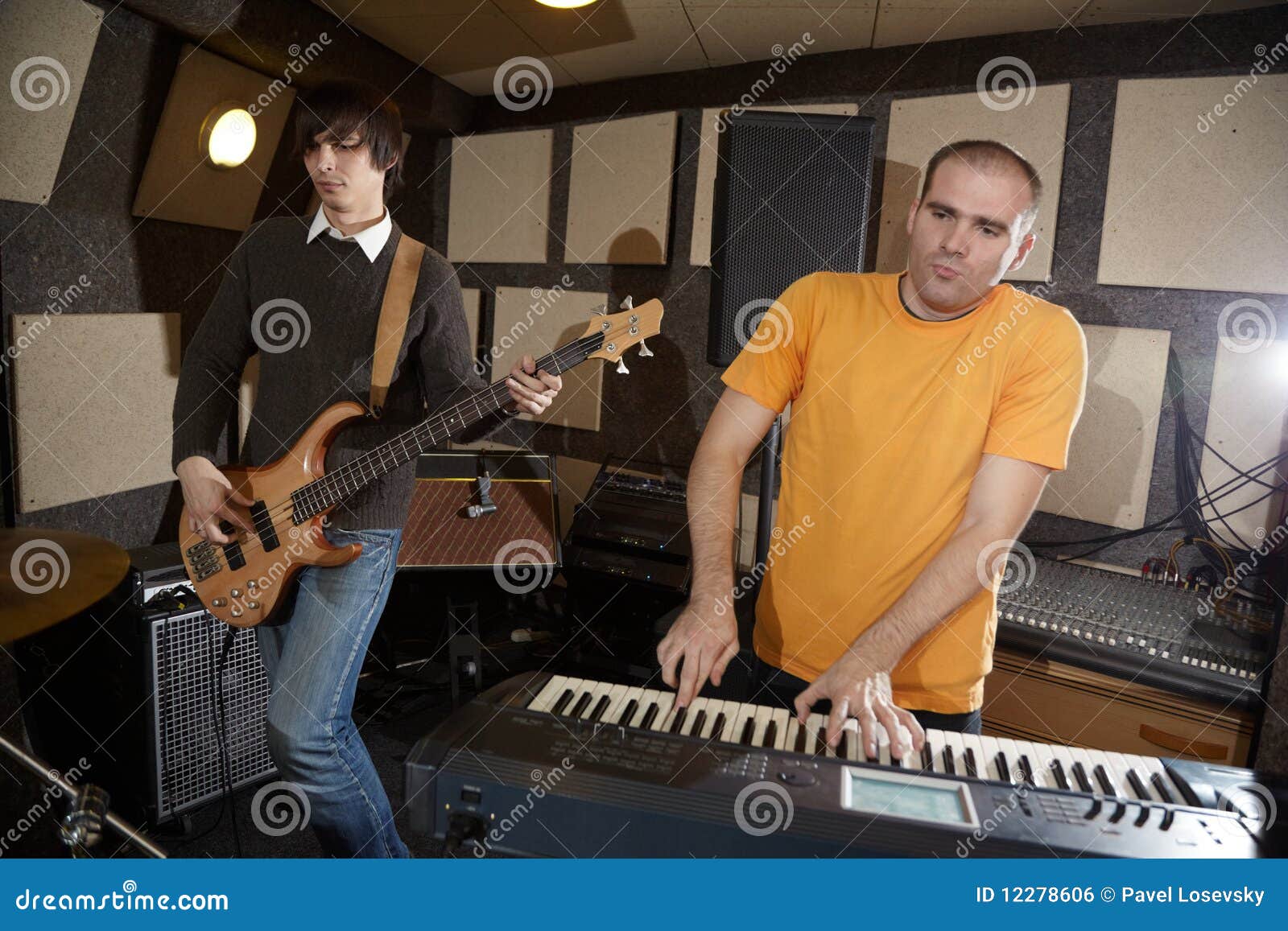 Electro Guitar Player and Keyboarder in Studio Stock Photo - Image of ...